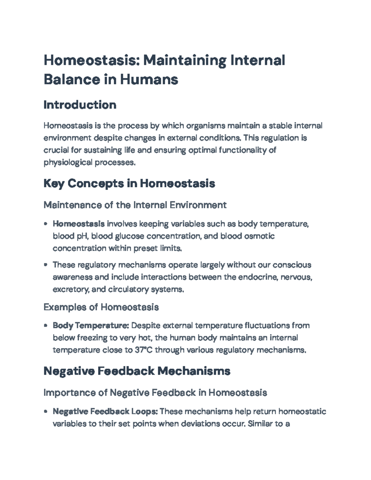 Homeostasis in Humans: Mechanisms, Regulation & Implications (BIO 101 ...