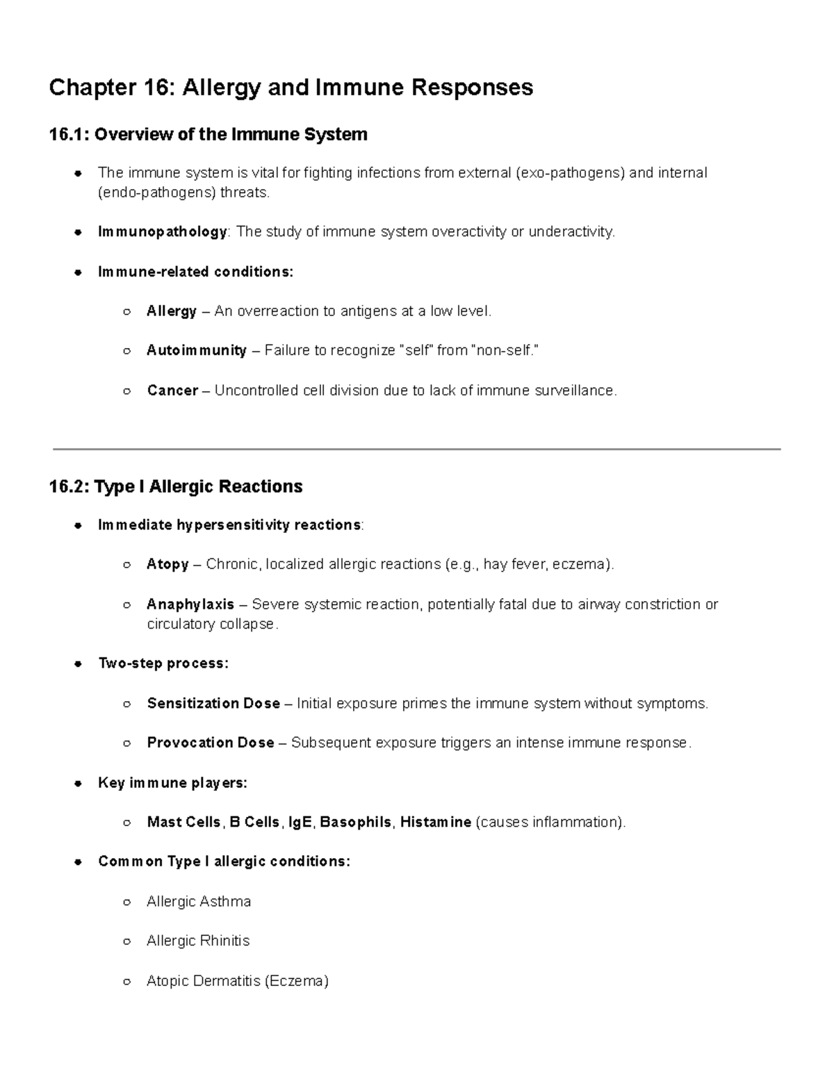 Microbiology: Exam #4 - Allergy and Immune Responses Summary - Chapter ...