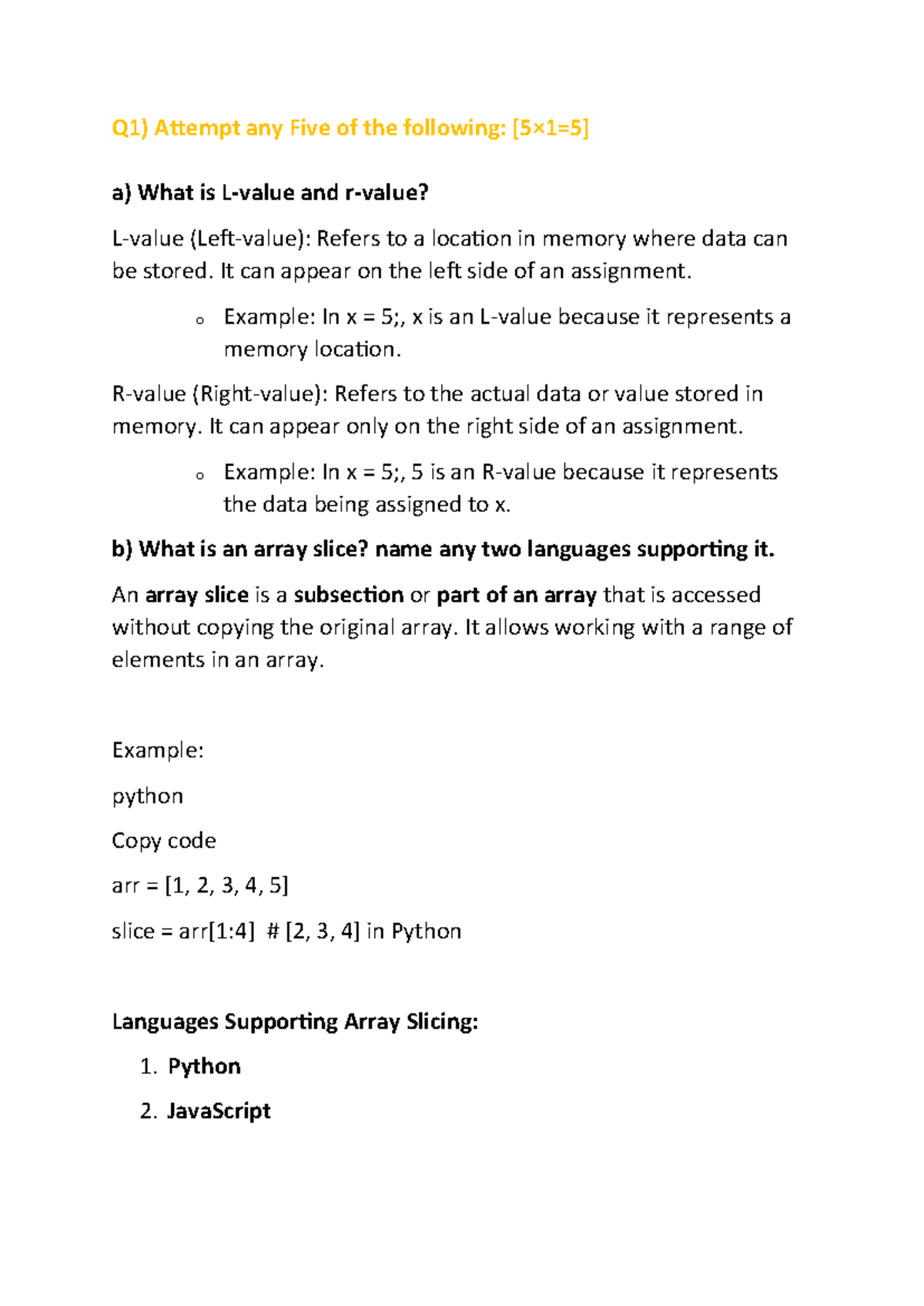 PPL University paper - Q1) Attempt any Five of the following: [5×1=5] a ...