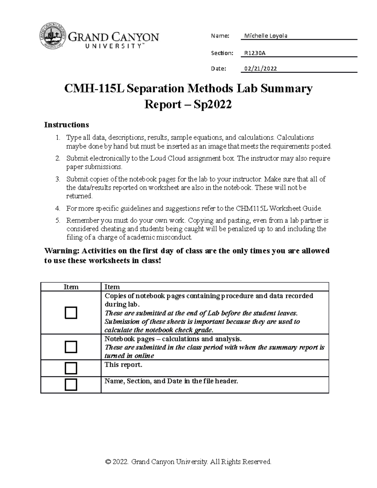 CHM115L Separation Methods Lab Report Summary - R1230A - Studocu