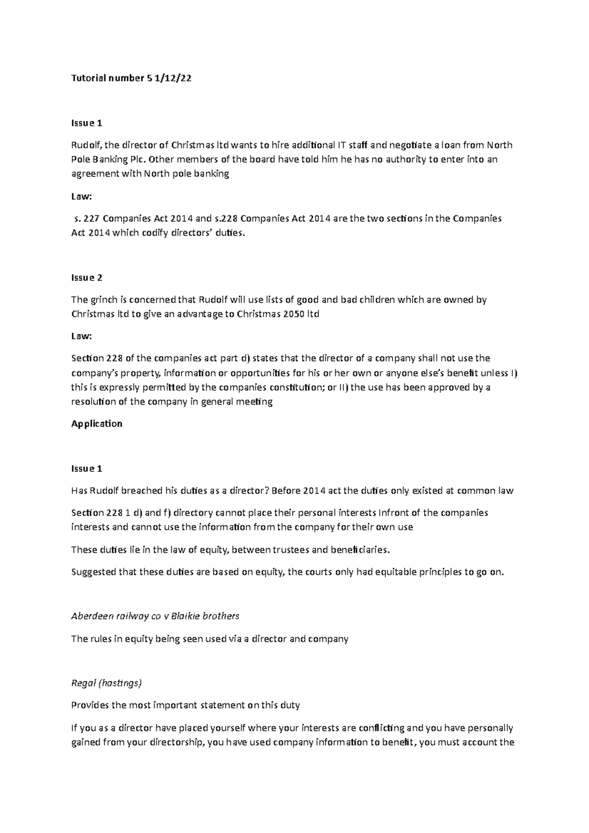 Tutorial 5 - Tutorial number 5 1/12/ Issue 1 Rudolf, the director of ...