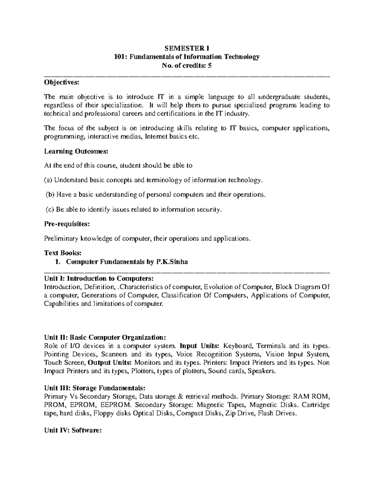 BCA SEM I: Fundamentals of Information Technology Overview - Studocu