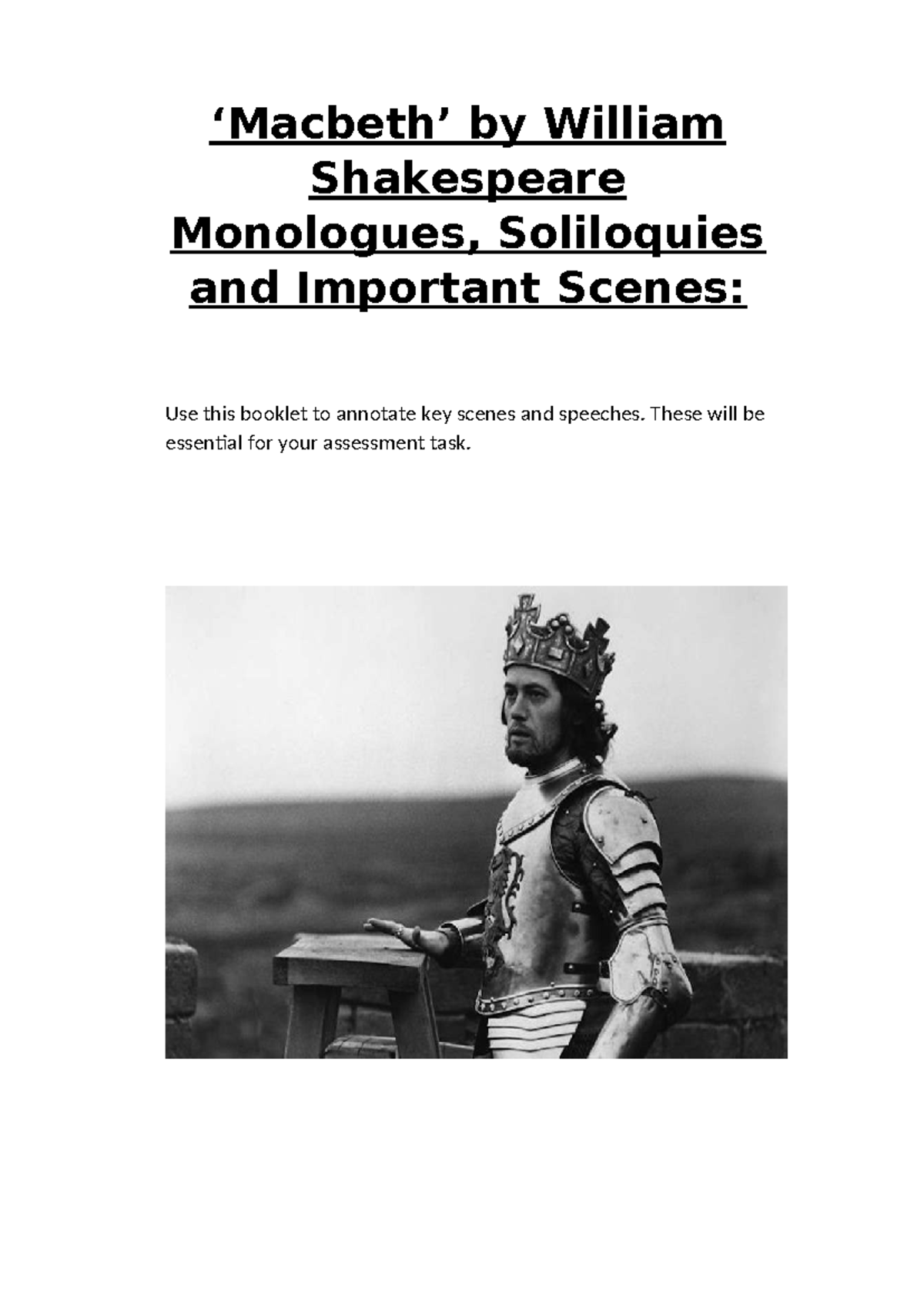 Macbeth (ENG 101): Key Monologues, Soliloquies & Scenes Annotations ...