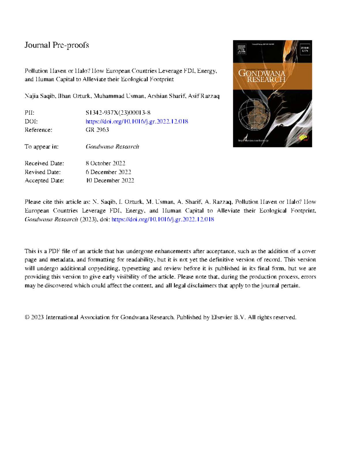 GR 2963: Pollution Haven or Halo? FDI, Energy, and Human Capital in ...