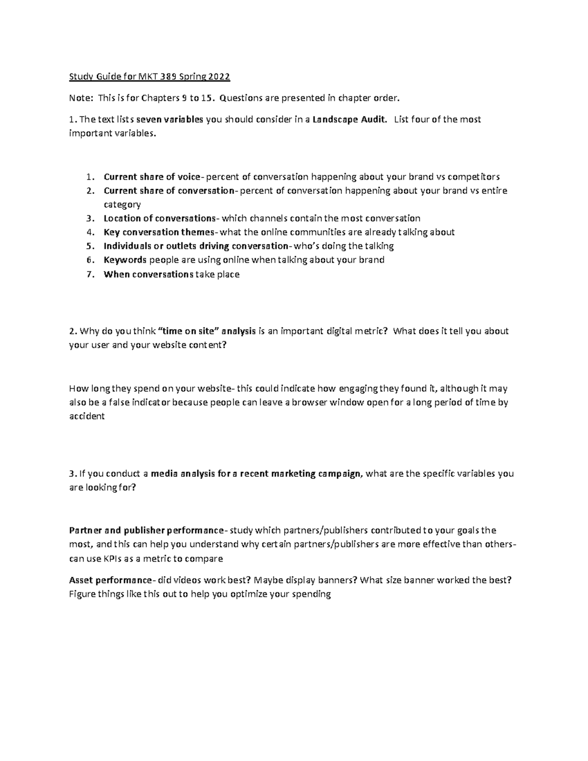 MKT 389 Final Study Guide: Key Concepts from Chapters 9-15 - Studocu