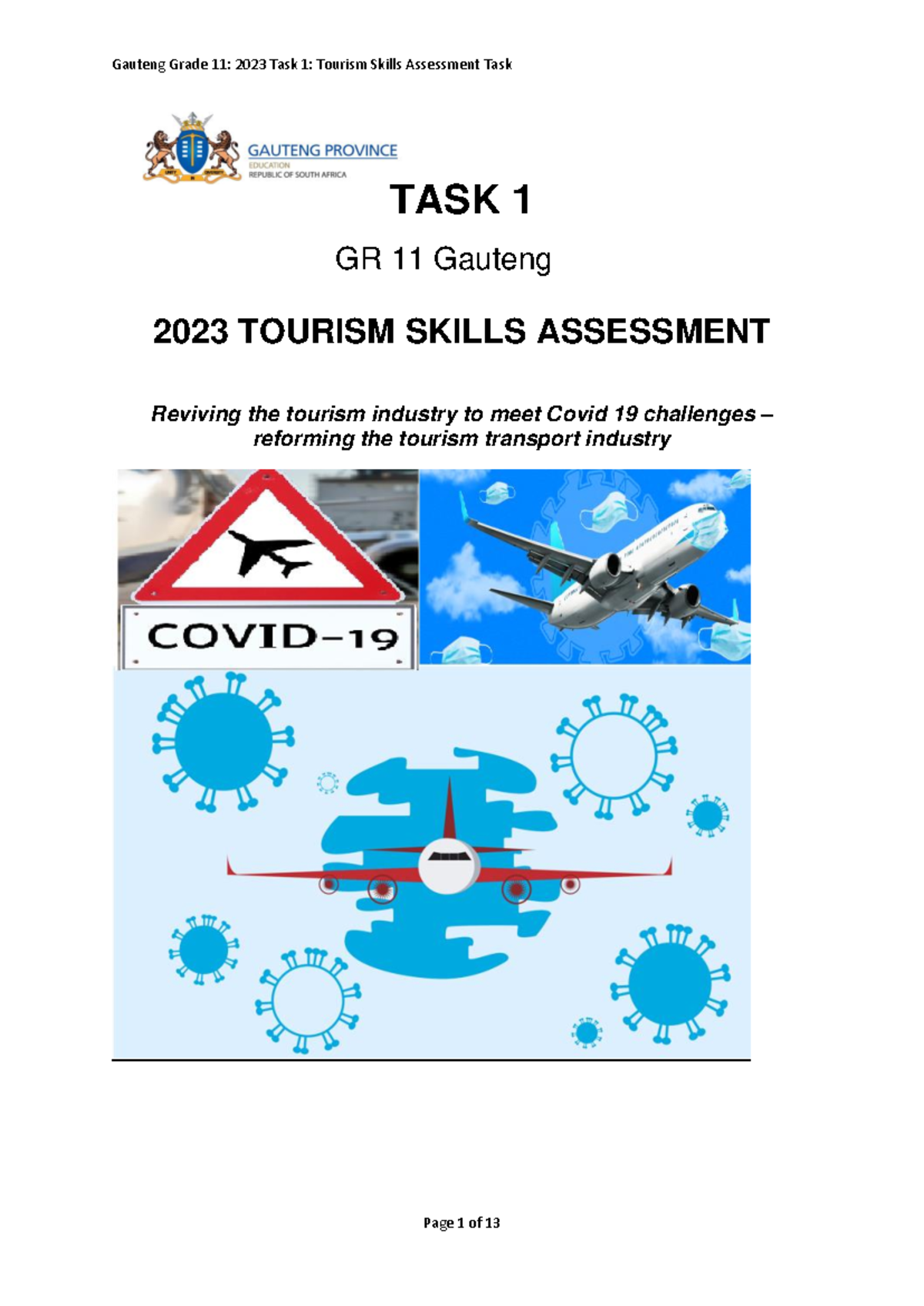Gauteng Grade 11: 2023 Task 1 - Tourism Skills Assessment on Transport ...