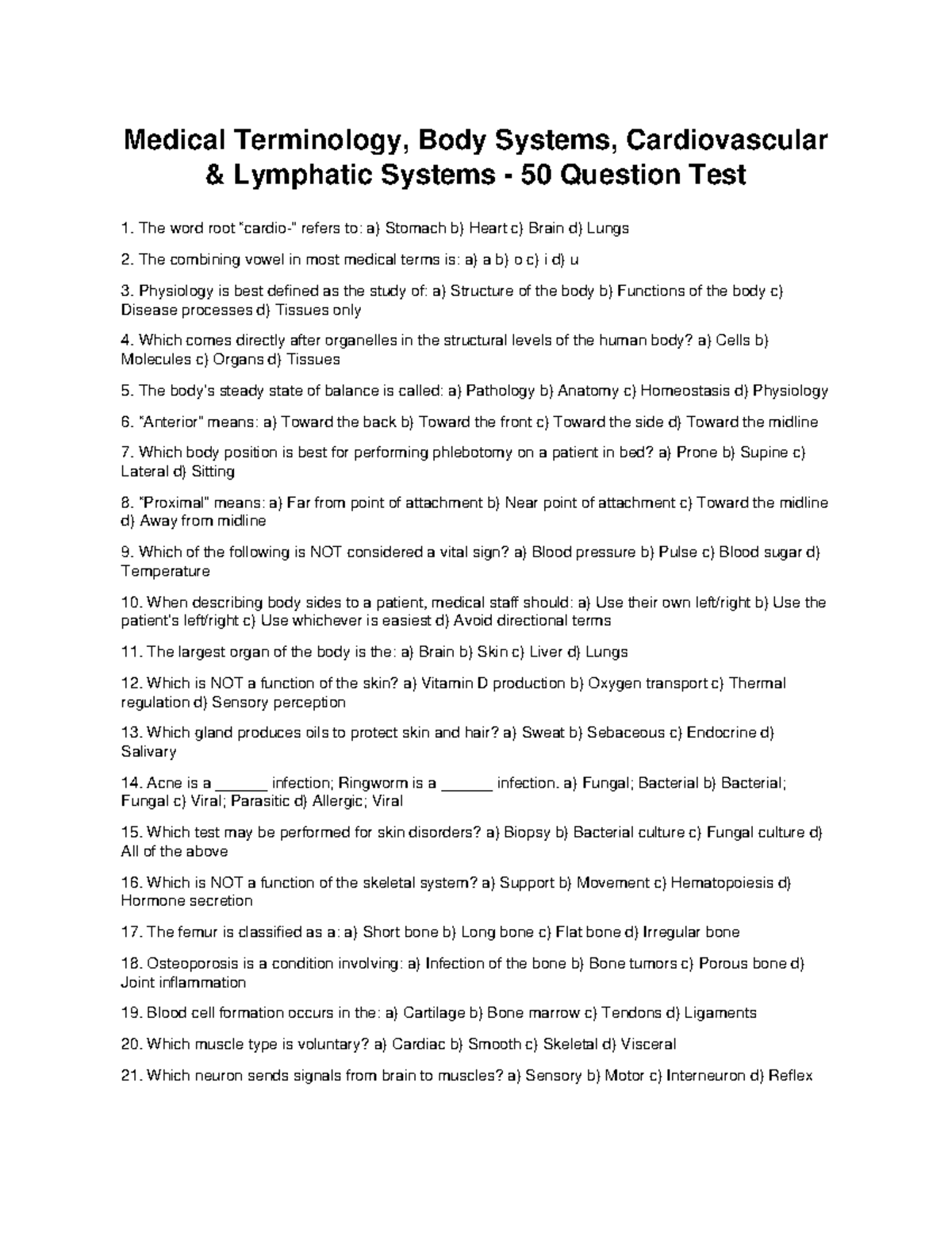 Medical Terminology: Body Systems Cardiovascular & Lymphatic Test 1 ...