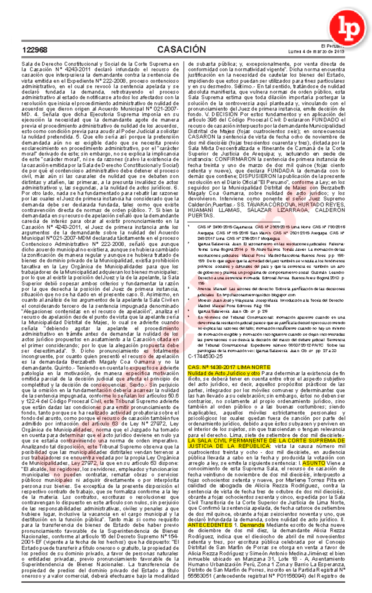 Caso Causalización Casación No. 1438-2017-Lima Norte Fin (Causa ...