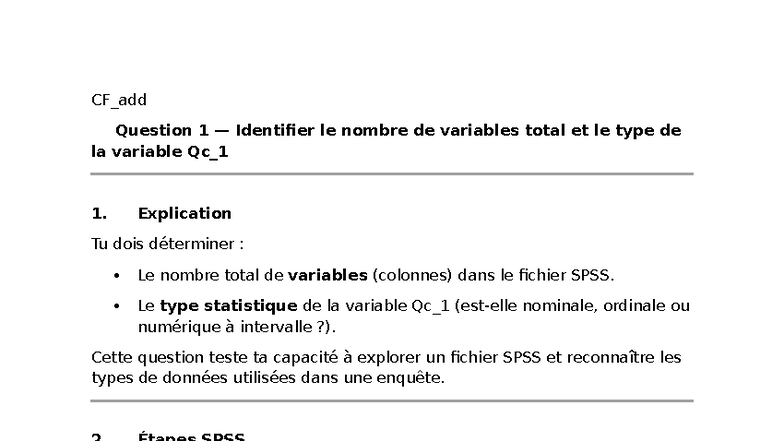 CF_ADD - Analyse des Variables et Calculs Statistiques SPSS - Studocu