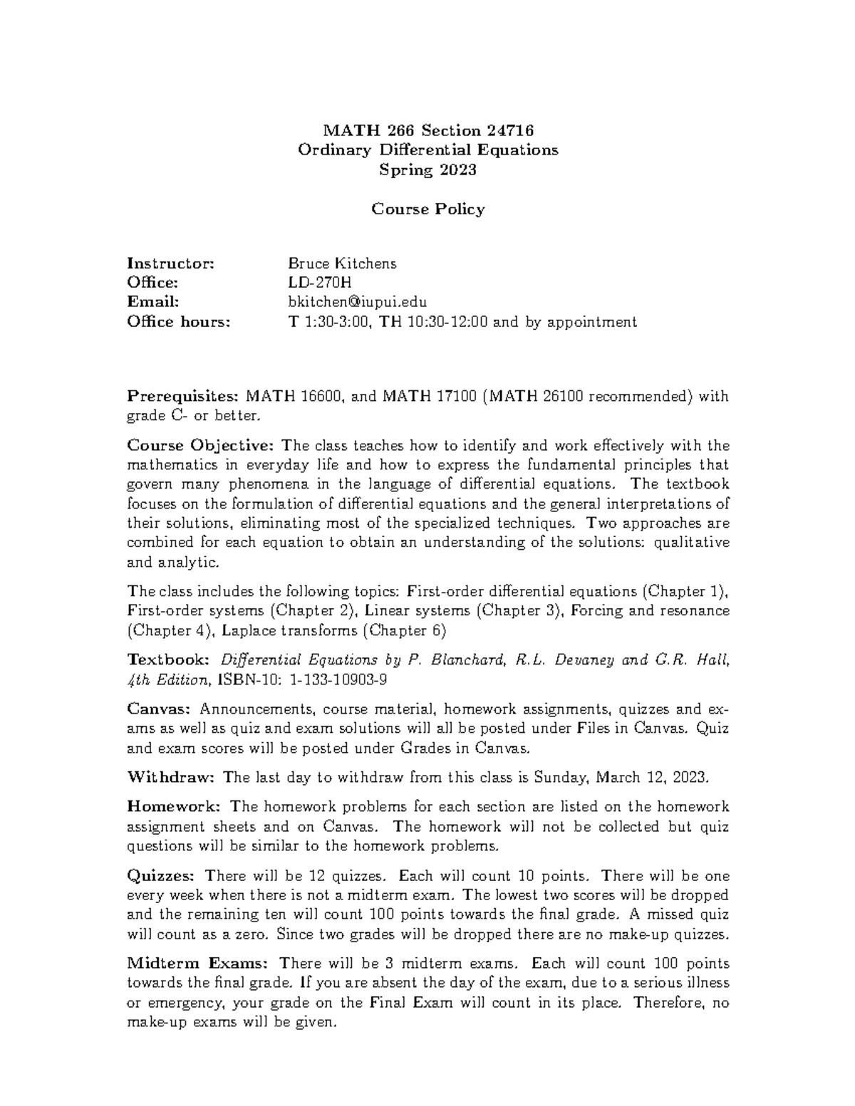 MATH 266 Syllabus (Spring 2023) - Differential Equations Overview - Studocu