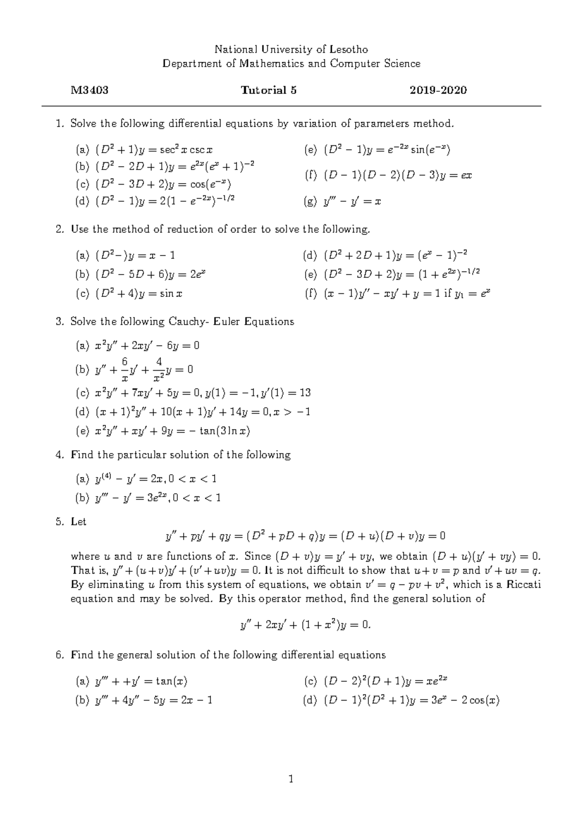 Tutorial+5+-+M3403 - Tutorial - National University of Lesotho ...