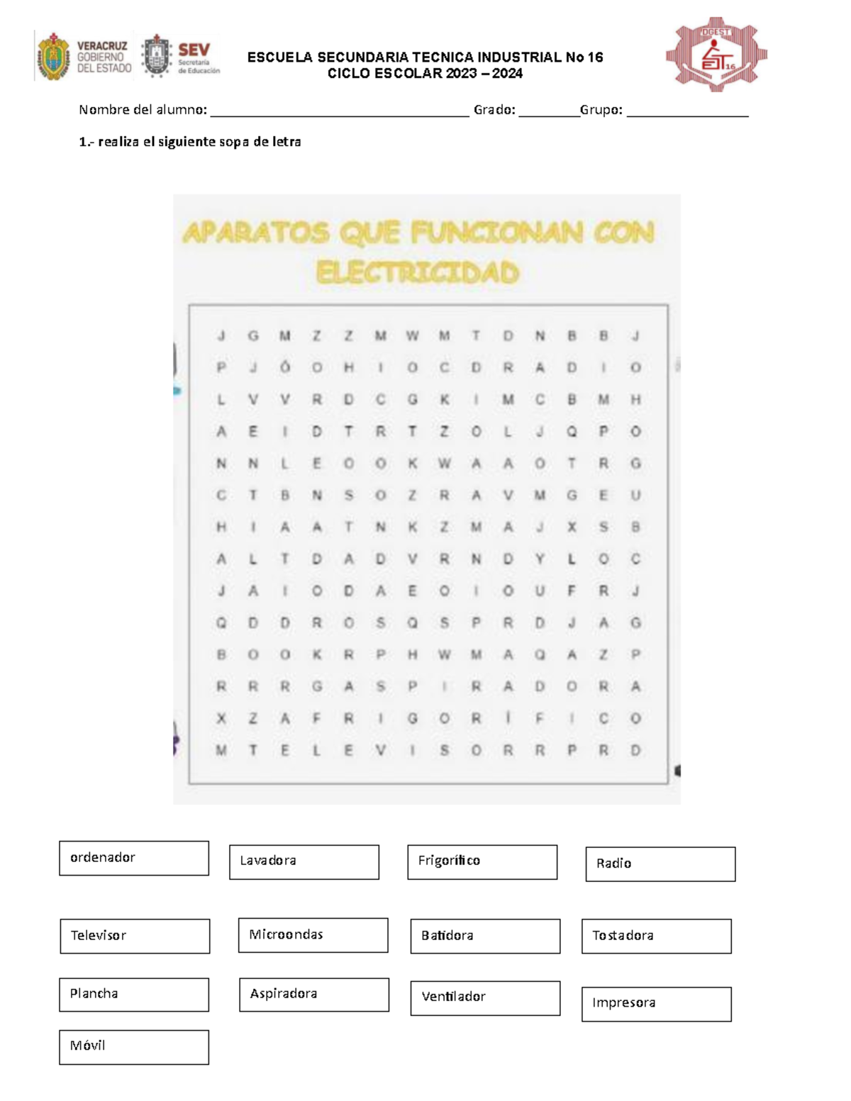 Actividad de sopa de letra electricidad - electromecánica - ESCUELA ...