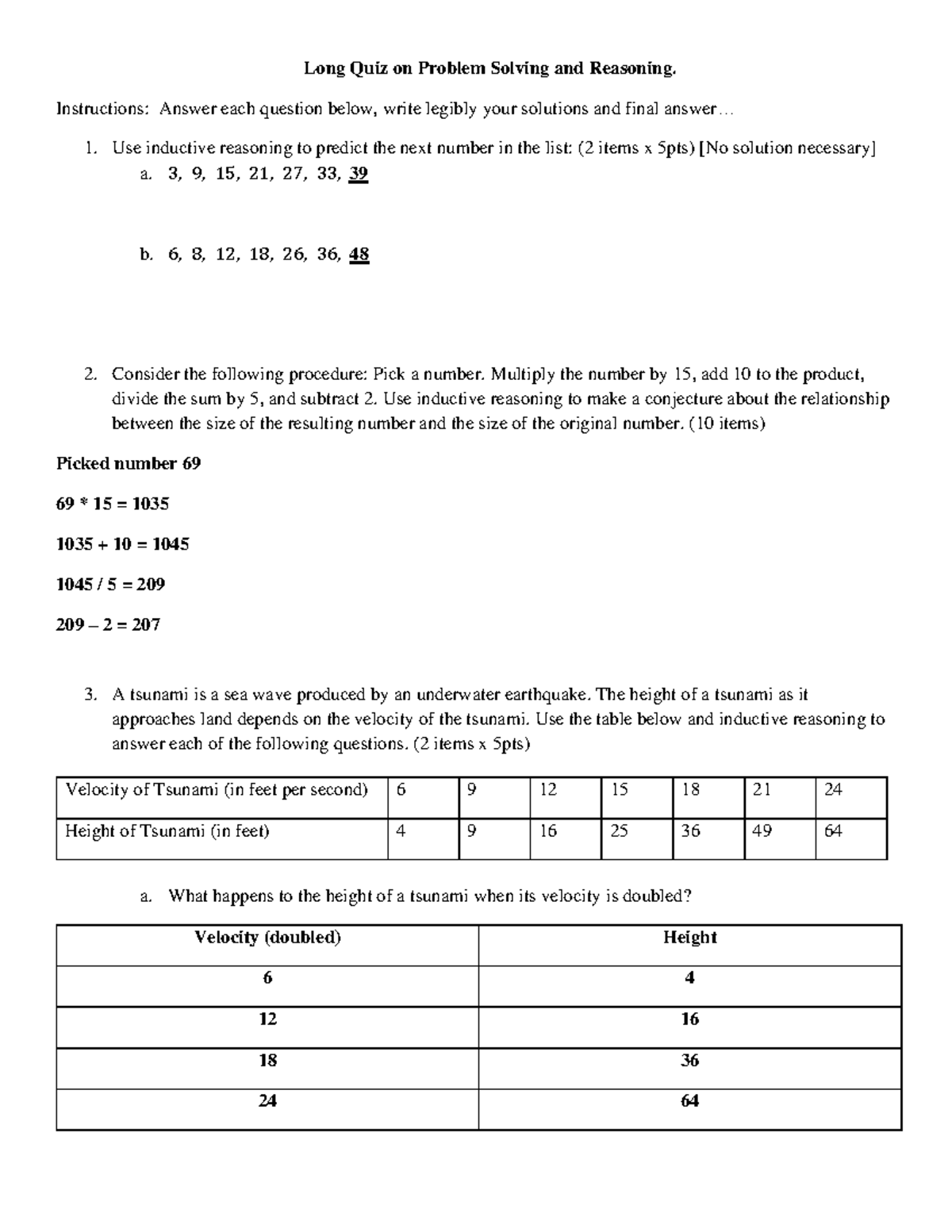 Mathematics 101: Long Quiz on Problem Solving & Reasoning - Studocu