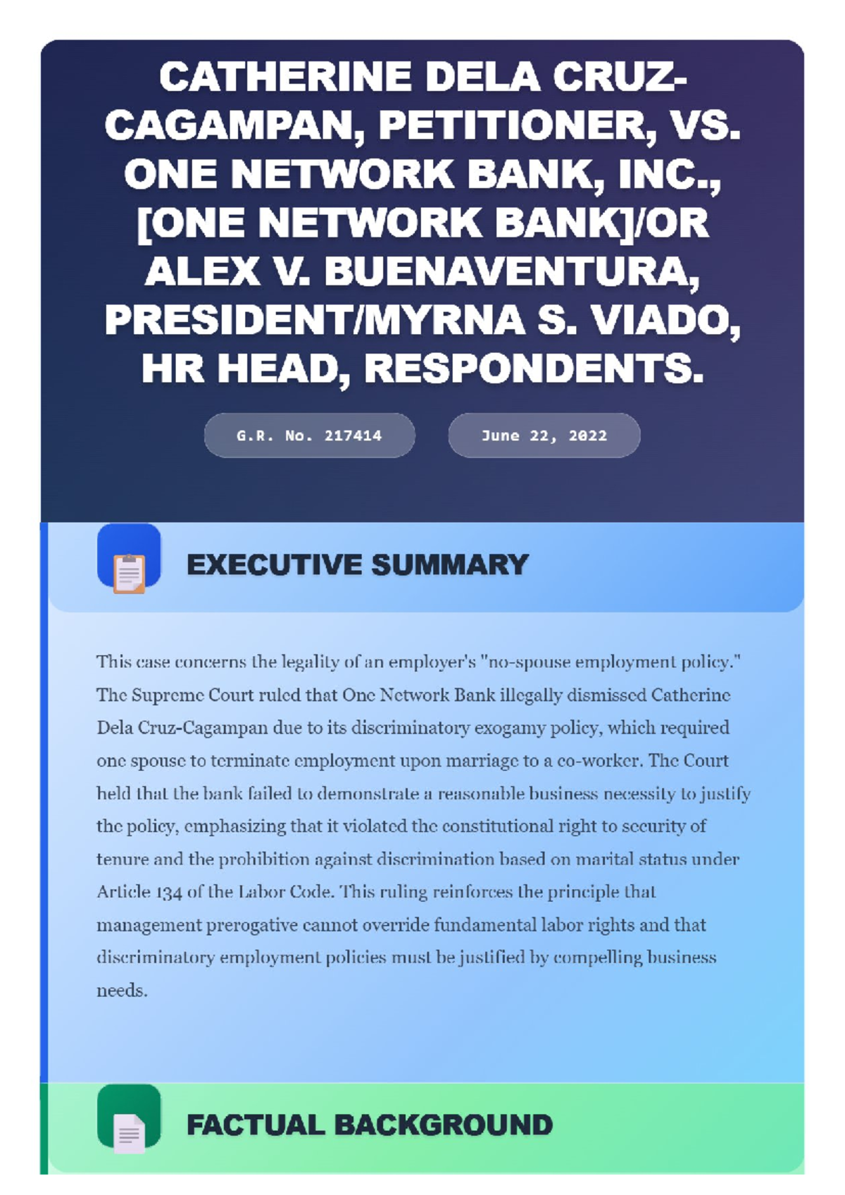 G.R. No. 217414 June 22, 2022 - Case Brief on Illegal Dismissal - Studocu