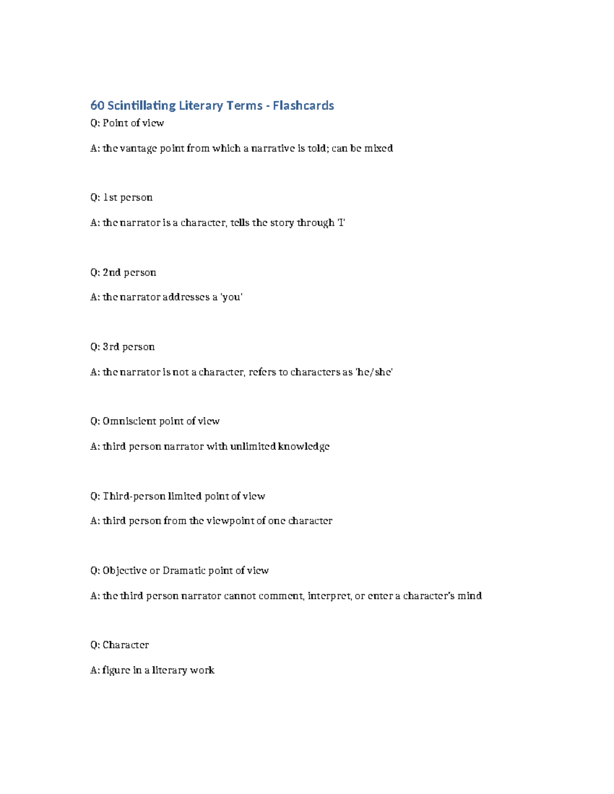 Literary Terms Flashcards: 60 Key Concepts Explained (ENG101) - Studocu