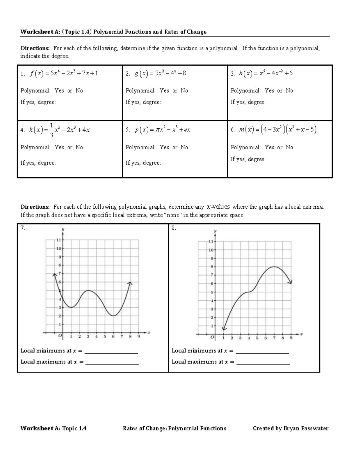 1 - Ap Pre Cal - 𝐖𝐨𝐫𝐤𝐬𝐡𝐞𝐞𝐭 𝐀: (Topic 1. 4 ) Polynomial Functions and ...