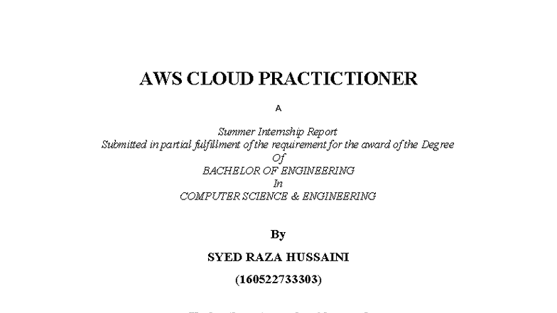 AWS CLOUD PRACTITIONER Summer Internship Report - Studocu