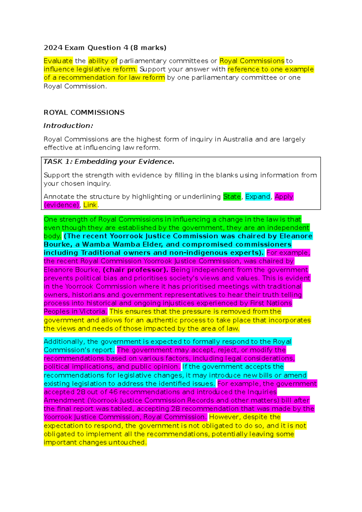 2024 Exam Question 4: Evaluating Royal Commissions' Impact on Law ...