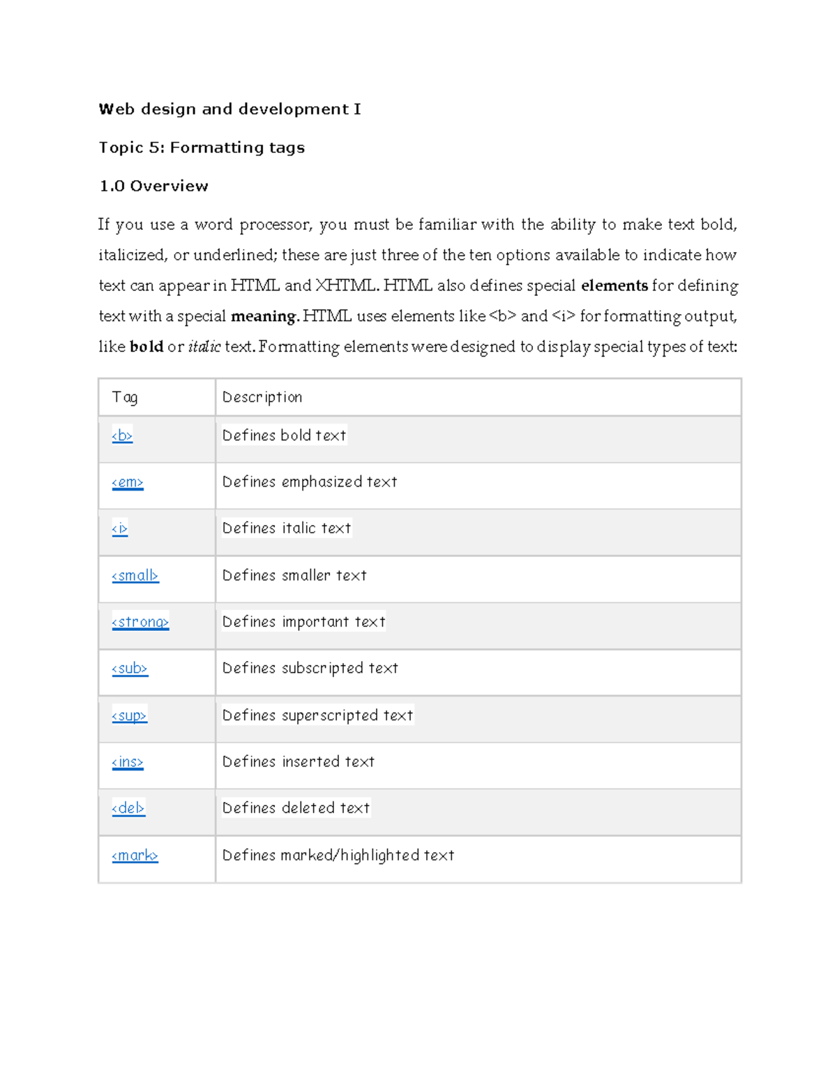 Web design and development I -Formatting tags - Web design and ...
