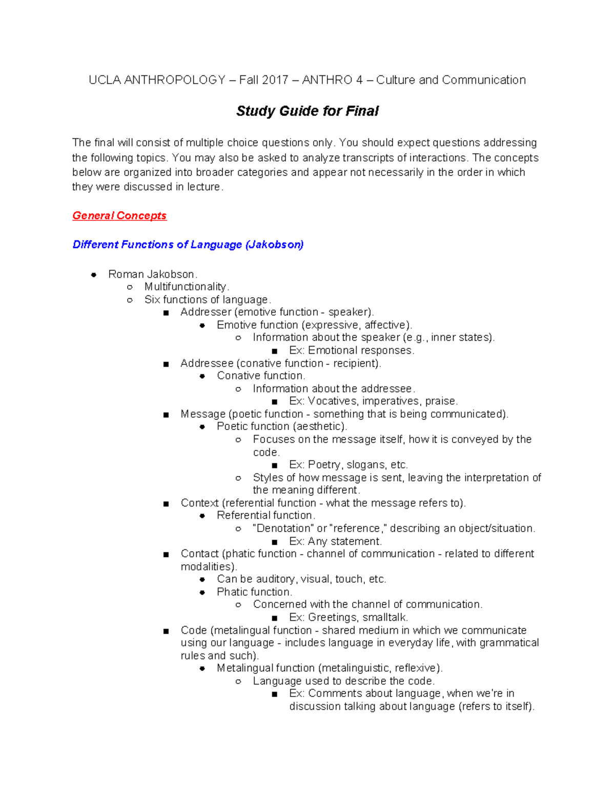 UCLA ANTHRO 4 Final Exam Study Guide: Culture & Communication - Studocu