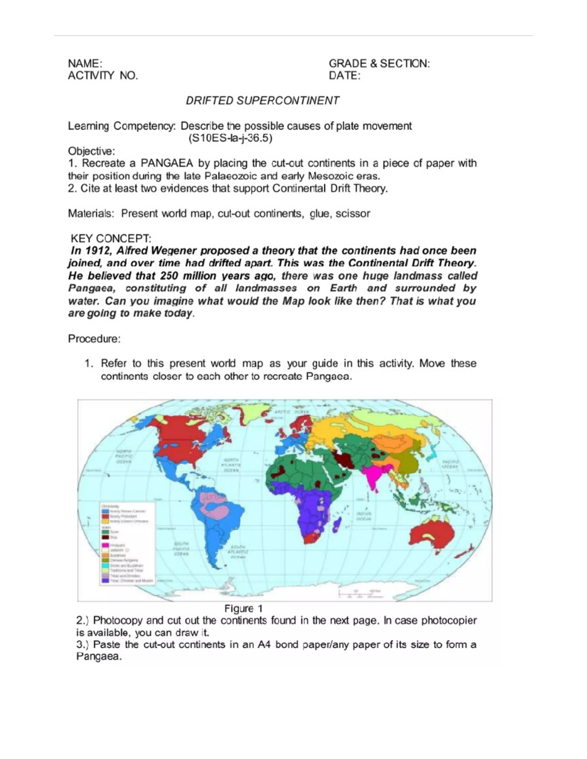 Continental Drift Activity: Recreating Pangaea and Learning Evidence ...