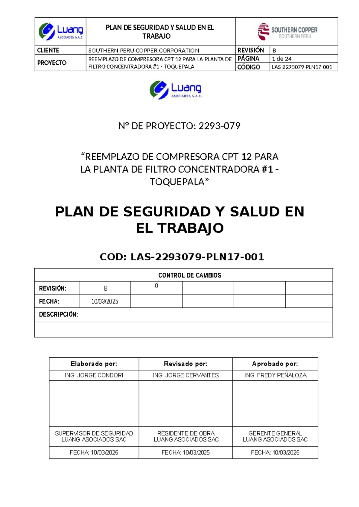Plan de Seguridad y Salud en el Trabajo - Proyecto CPT 12 - Toquepala ...