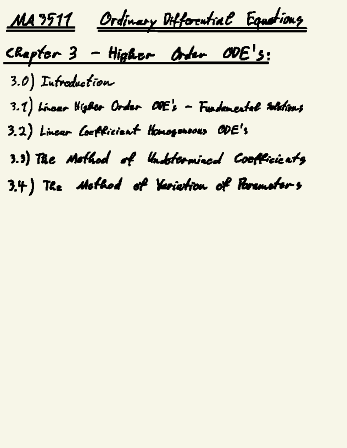 MA3511 Chapter 3: Linear Higher Order ODEs and Solutions - Studocu