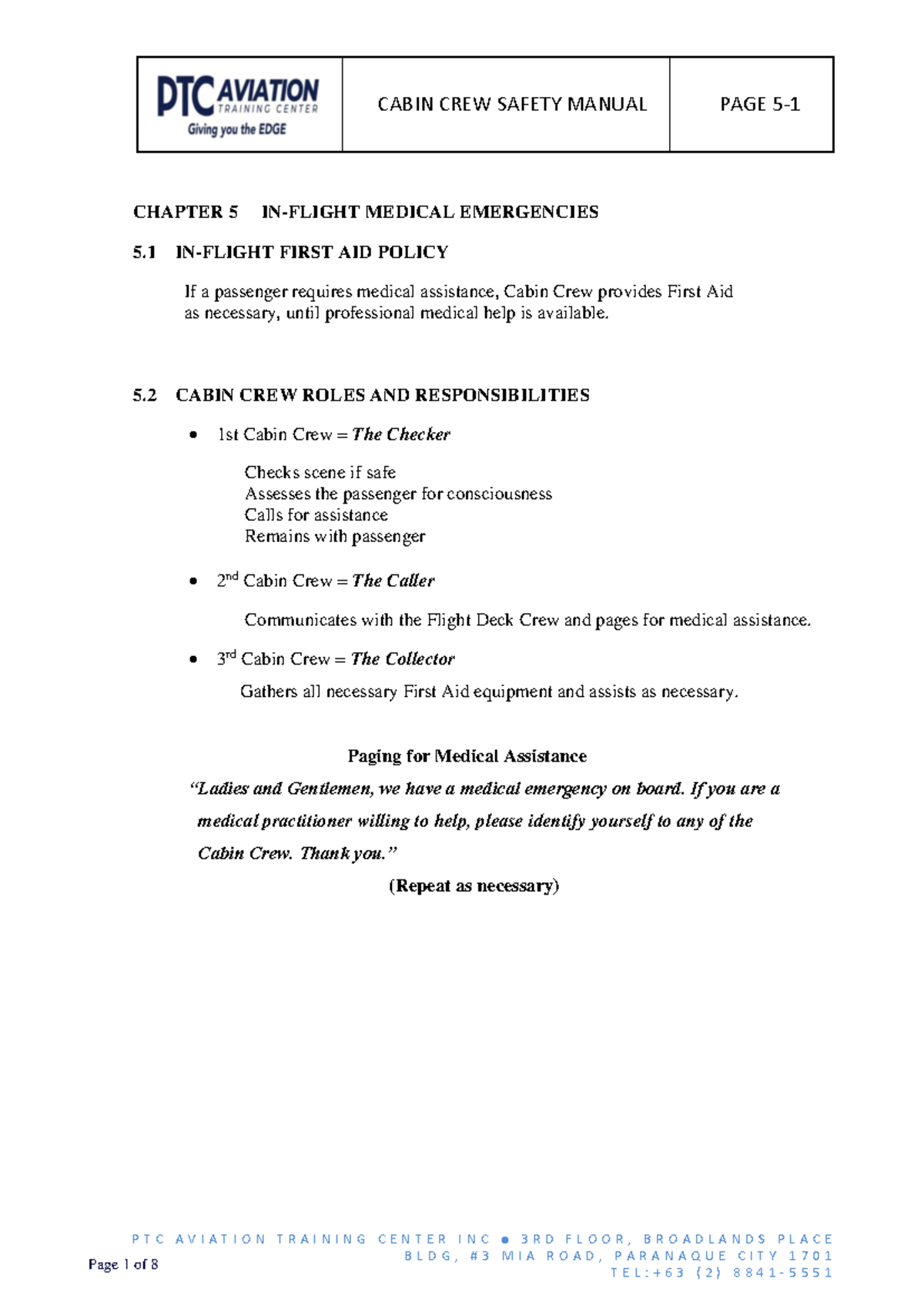 Medical In-flight Emergencies - P T C A V I A T I O N T R A I N I N G C ...
