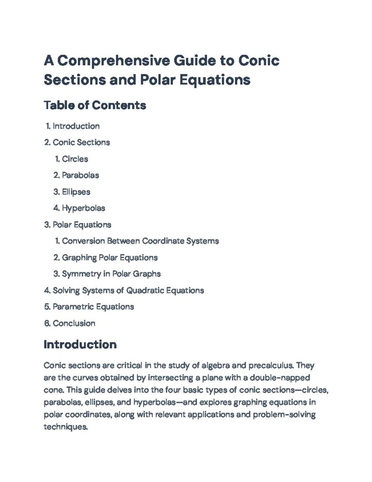 Comprehensive Guide to Conic Sections and Polar Equations - They are the curves obtained by ...