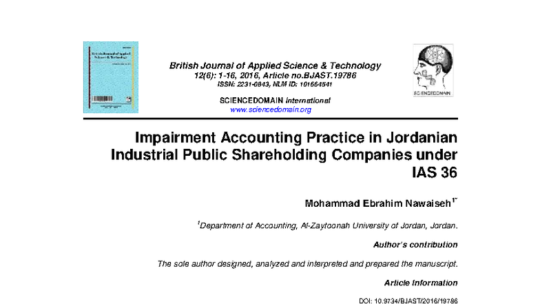 Impairment Accounting Practices in Jordanian Industrial Firms under IAS ...