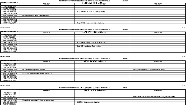 MOUNT KENYA UNIVERSITY DECEMBER 2025 DRAFT EXAM TIMETABLE - Studocu