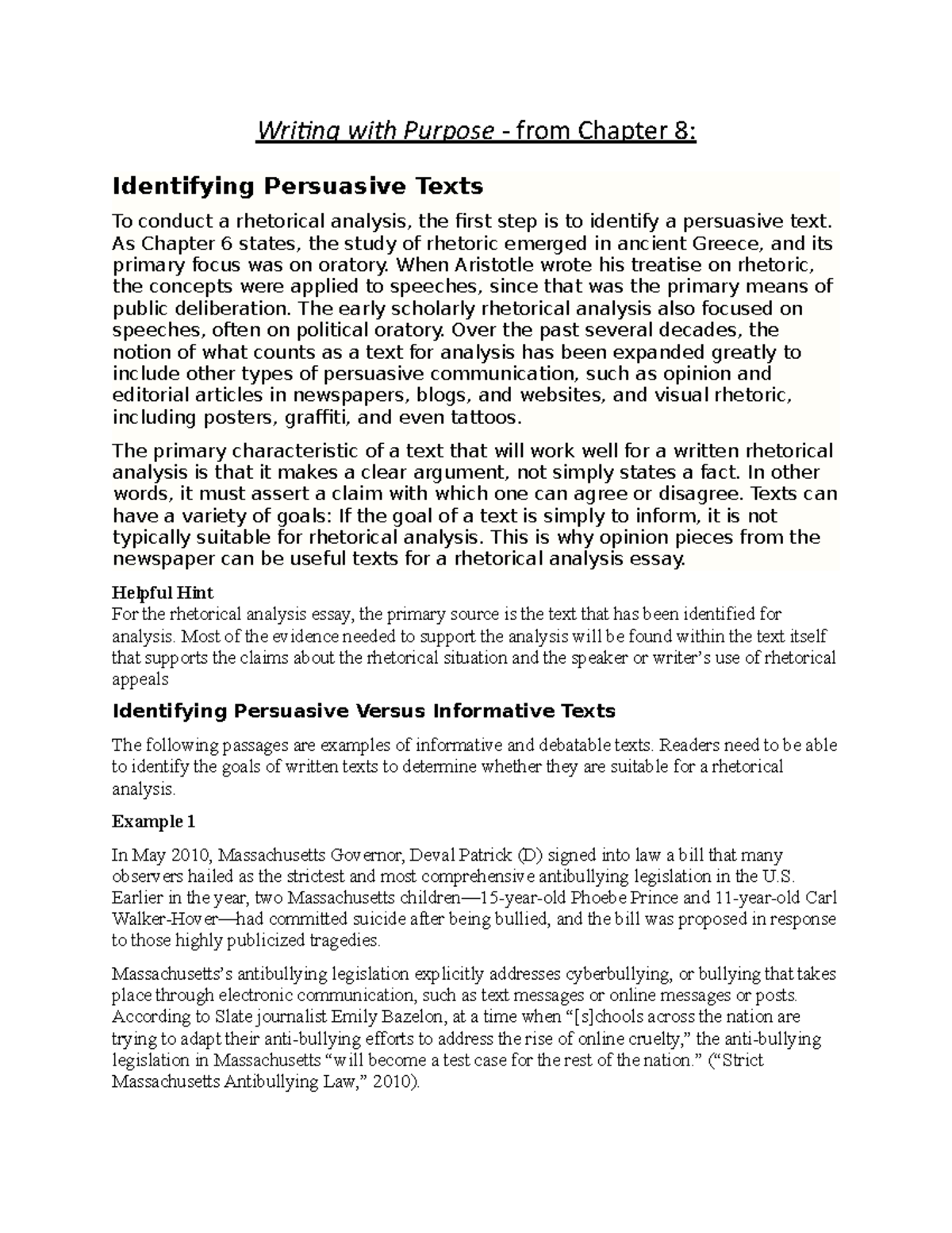 Notes from Chapter 8 - Writing with Purpose - from Chapter 8 ...