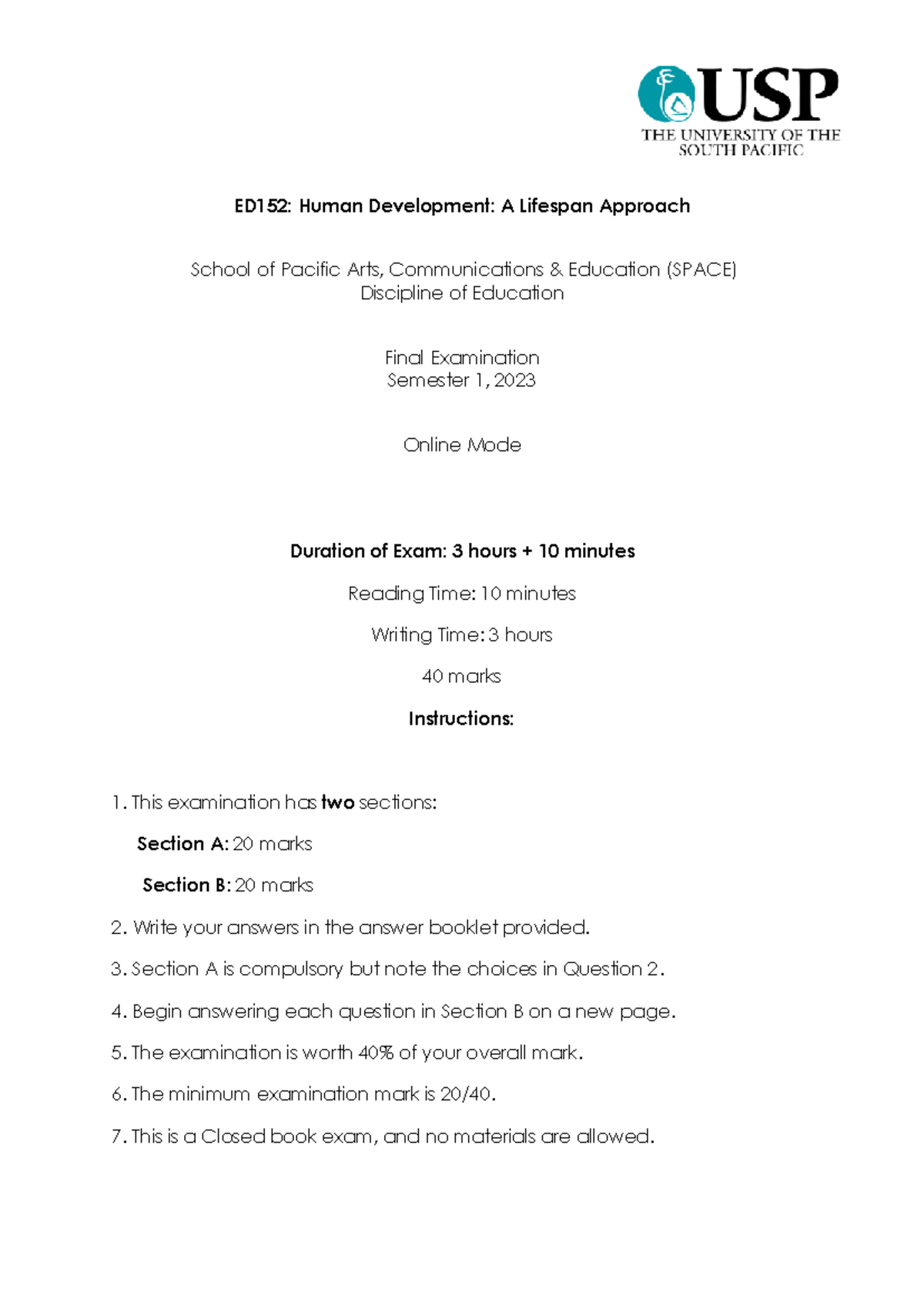 ED152 Final Exam: Human Development Overview - 26th April 2023 - Studocu