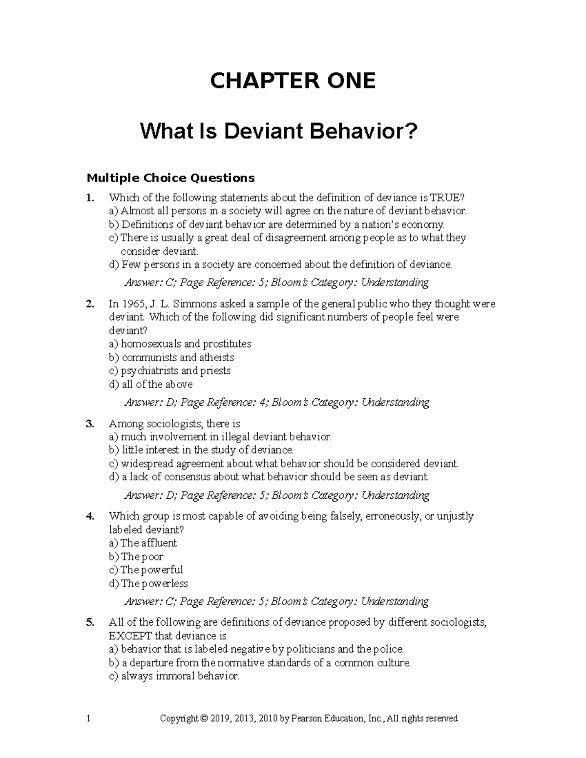 Thio TB Ch1 - Deviant Behavior Answer Bank Insights - Studocu