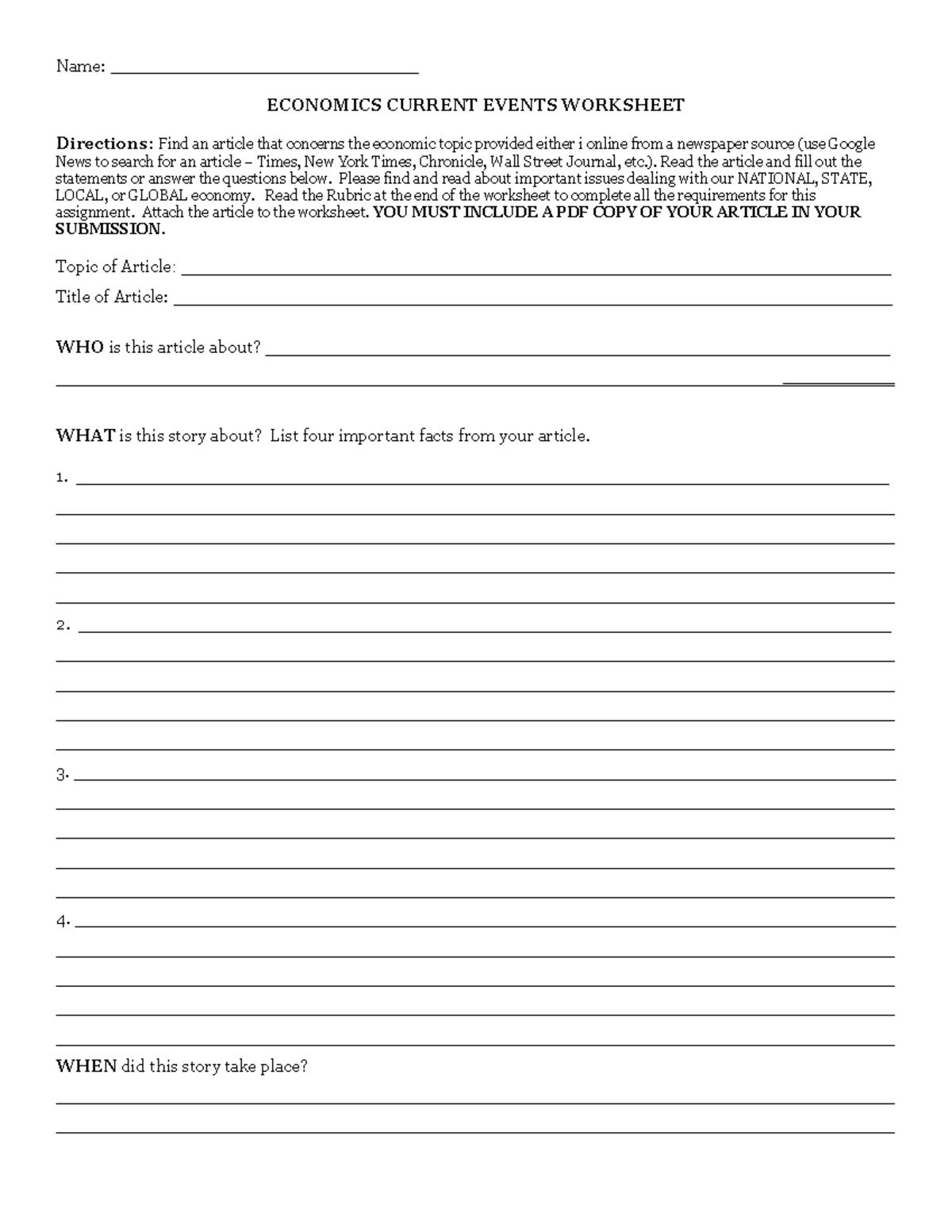 Current Events Worksheet: Economics Assignment (ECON 101) - Studocu