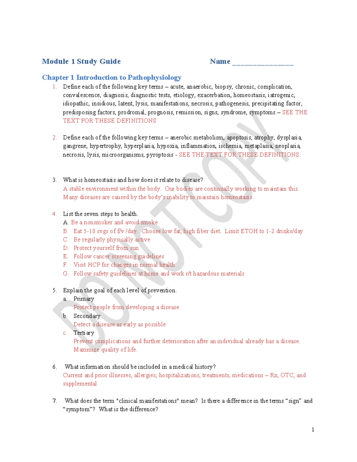 Module 1 Study Guide: Key Concepts in Pathophysiology and Health - Studocu