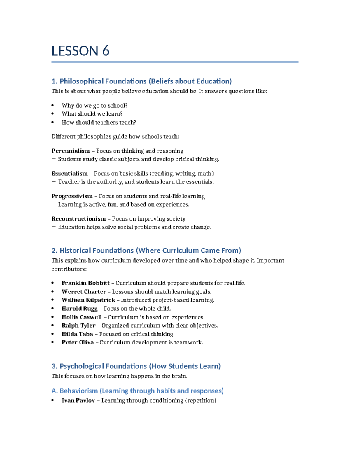 Edu6: Lesson 6 - Philosophical, Historical, and Psychological ...