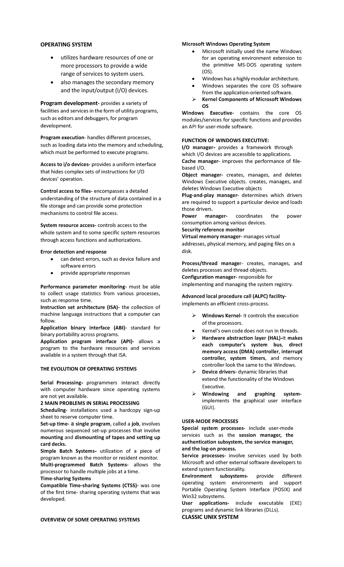 Operating Systems Overview: Functions, Evolution, and Windows OS - Studocu