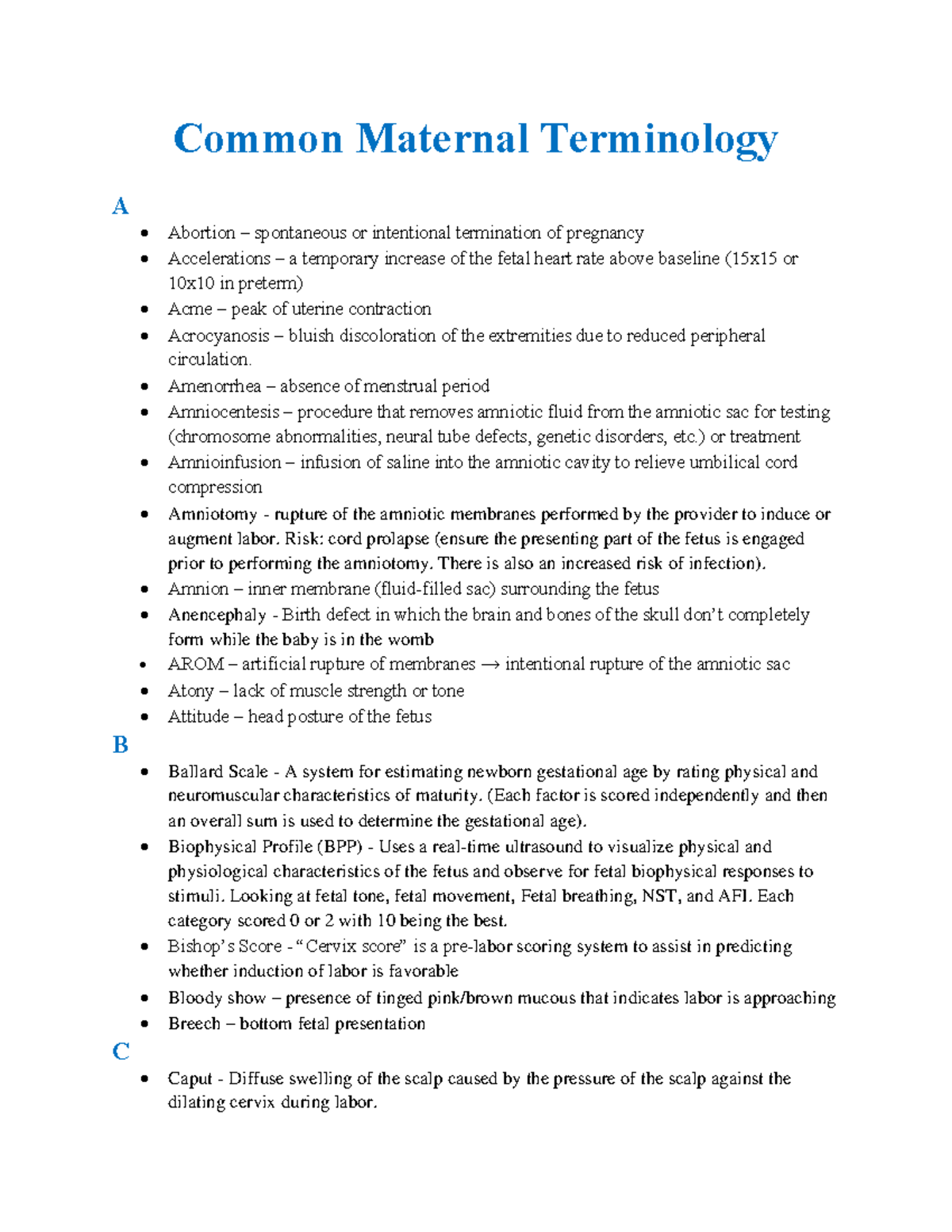 Common Maternal Terminology: Key Terms and Definitions for Nursing ...