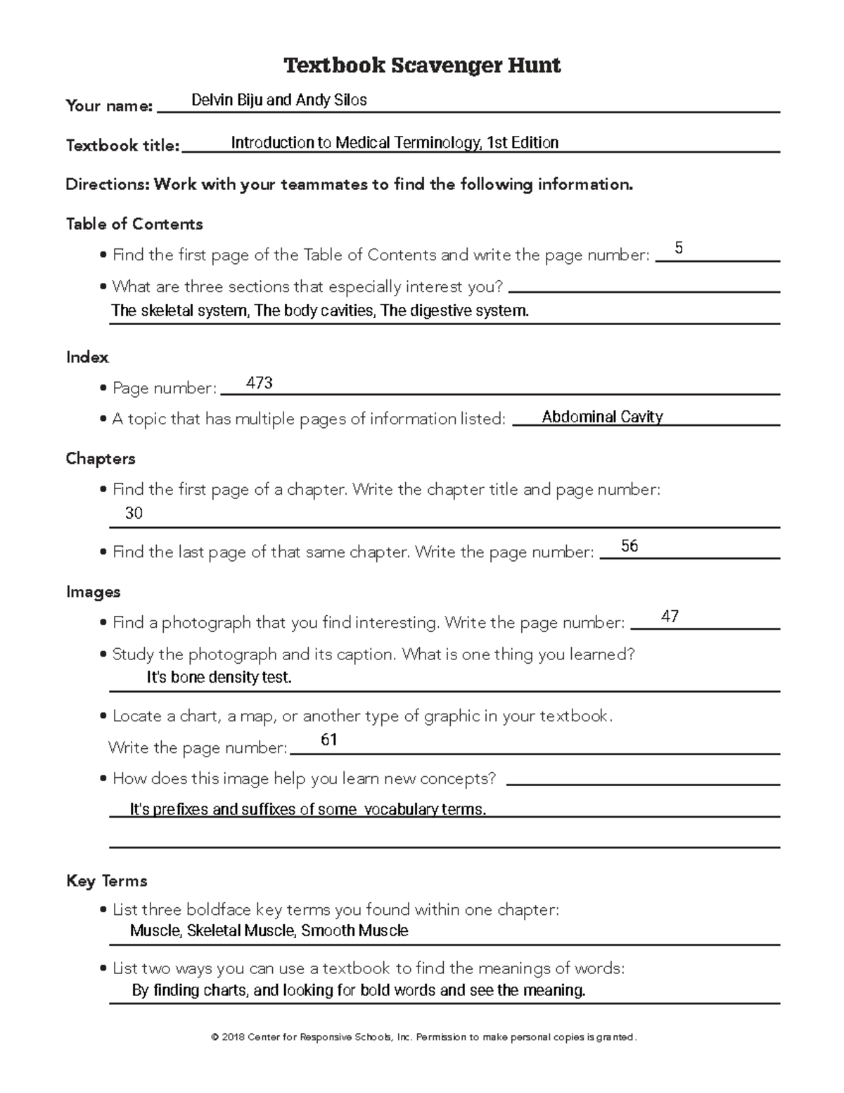 Textbook Scavenger Hunt: Introduction to Medical Terminology - Studocu