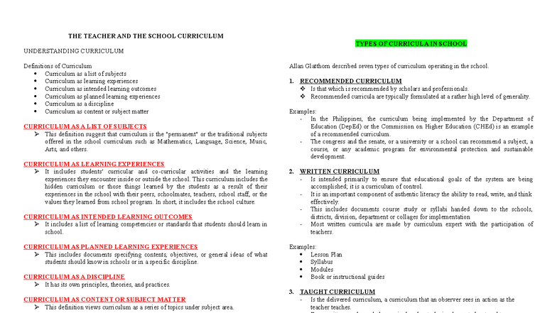 Understanding Curriculum: Definitions, Types, and Development Models ...