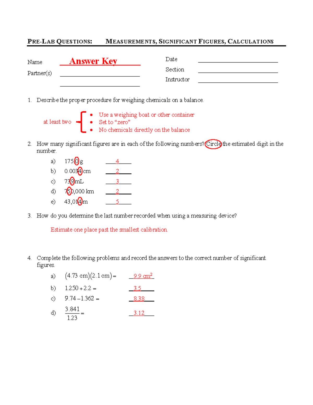Measurements and Significant Figures Answer Key - Studocu