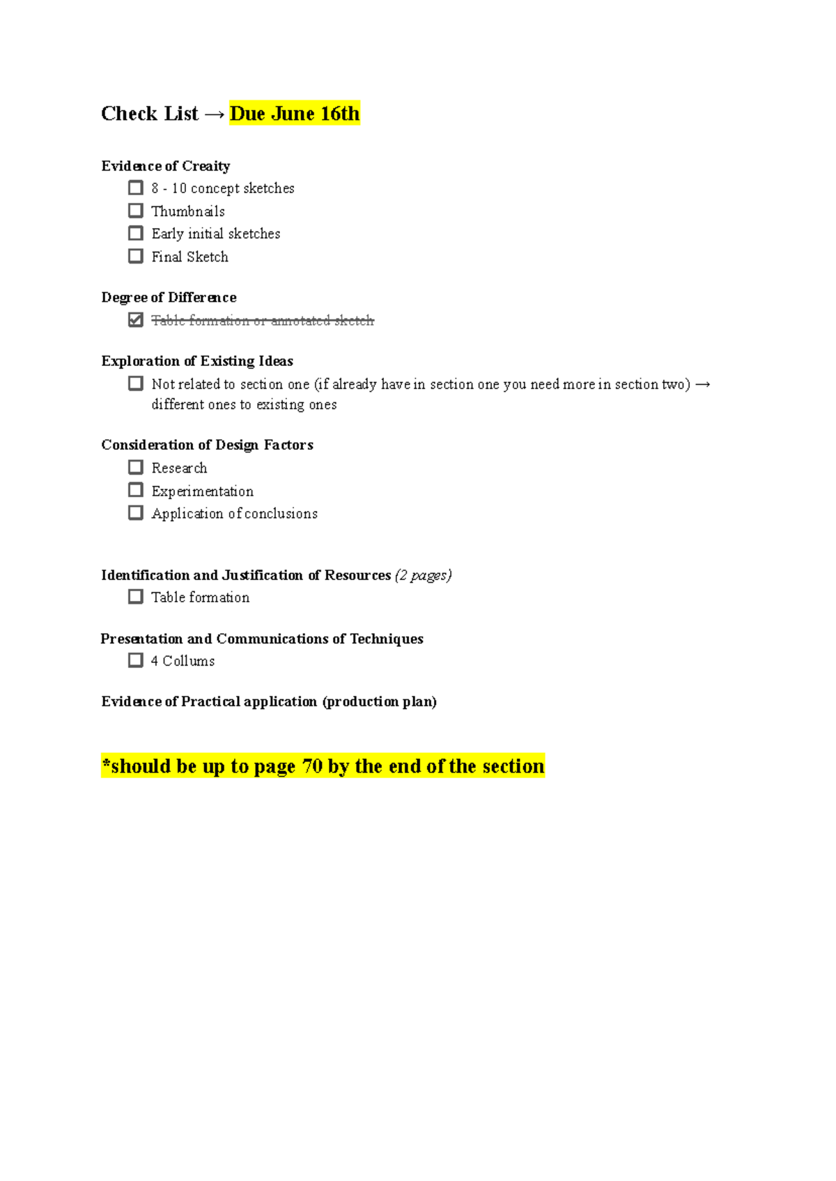 Design Tech Checklist - check list dt - Check List → Due June 16th ...