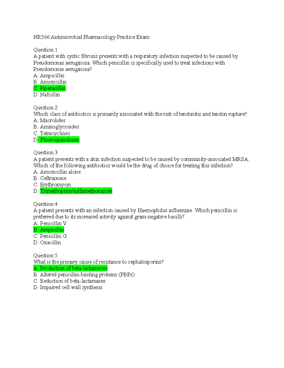 NR566 Antimicrobial Pharmacology Practice Exam Questions and Answers ...