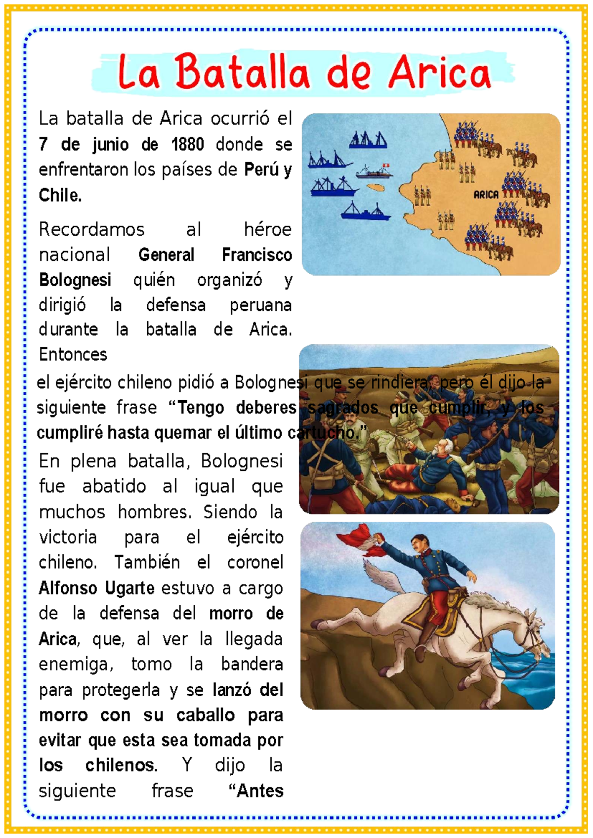 Ficha Adicional: La Batalla de Arica y el Día de la Bandera - Maestra ...