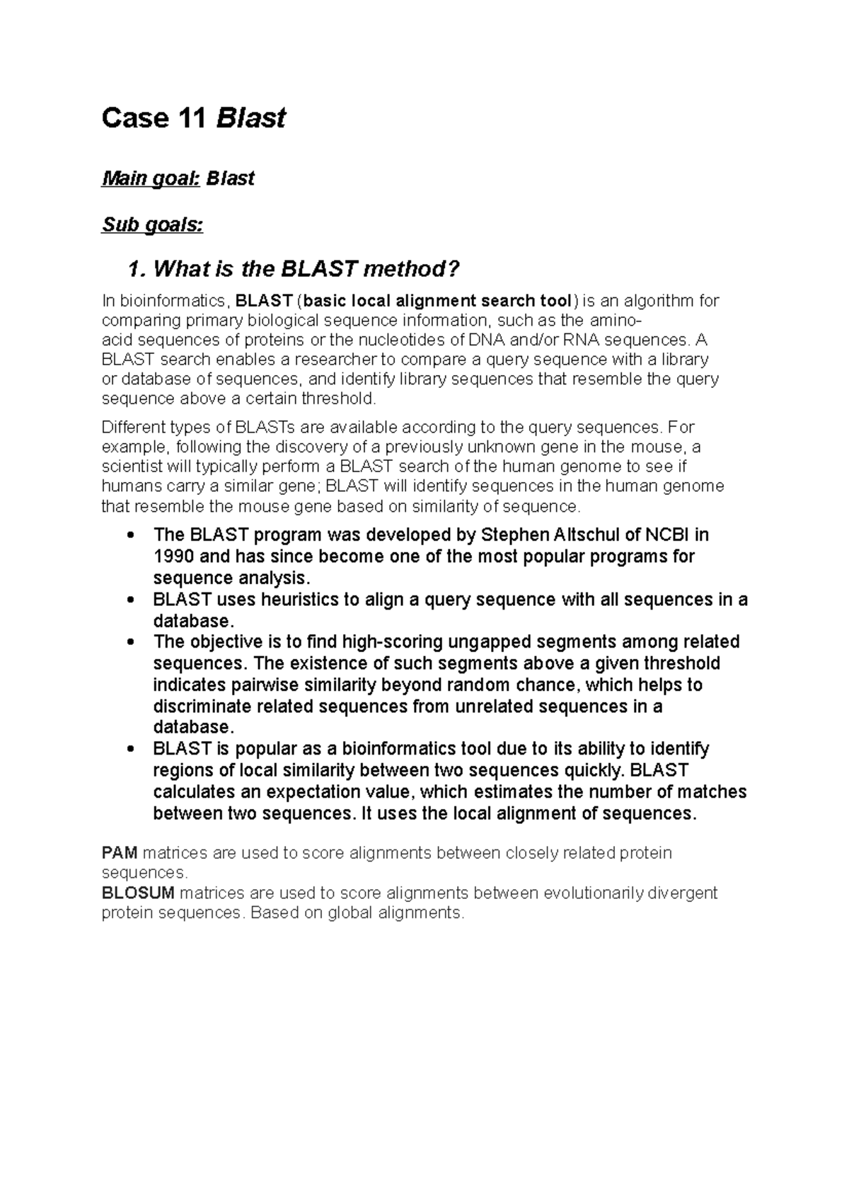 Case Study: Understanding the BLAST Method in Bioinformatics - Studeersnel