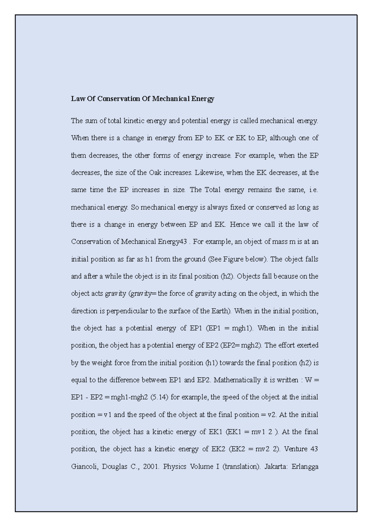 Study Notes - Law Of Conservation Of Mechanical Energy - Law Of ...