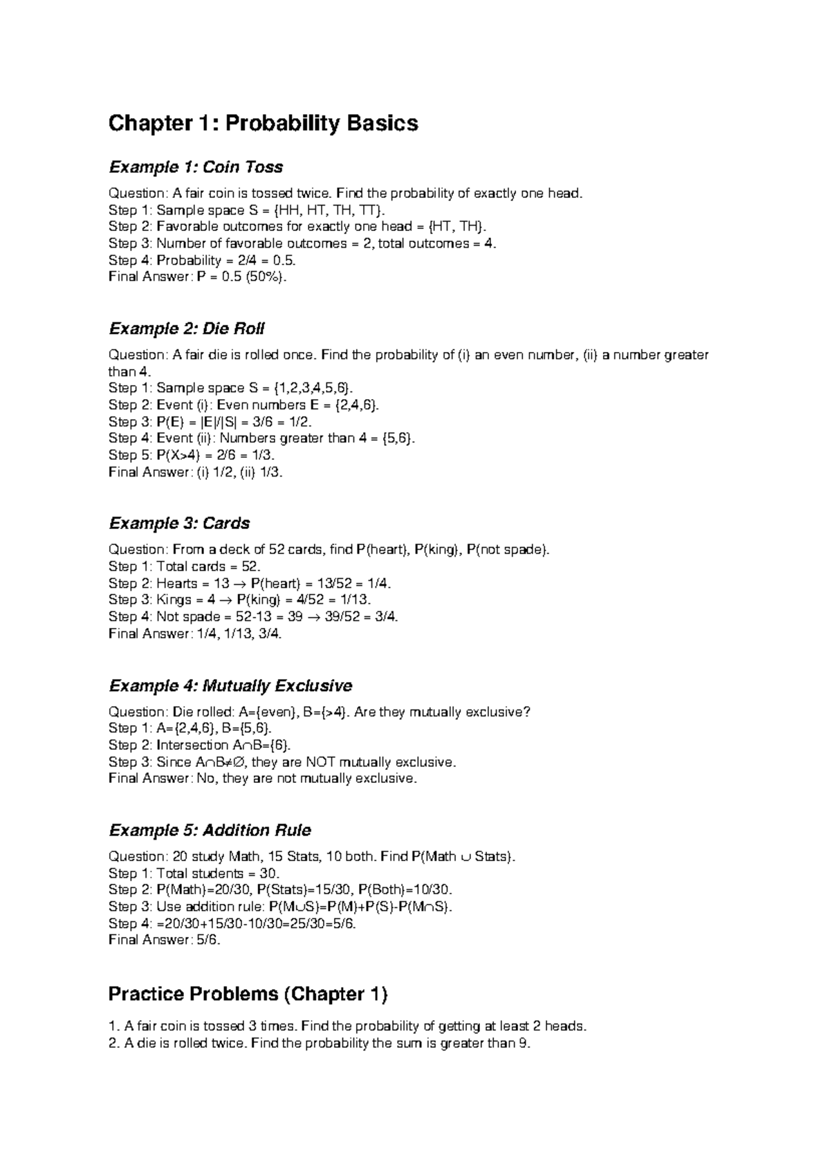 Math240 Chapter 1: Probability Basics and Examples - Studocu