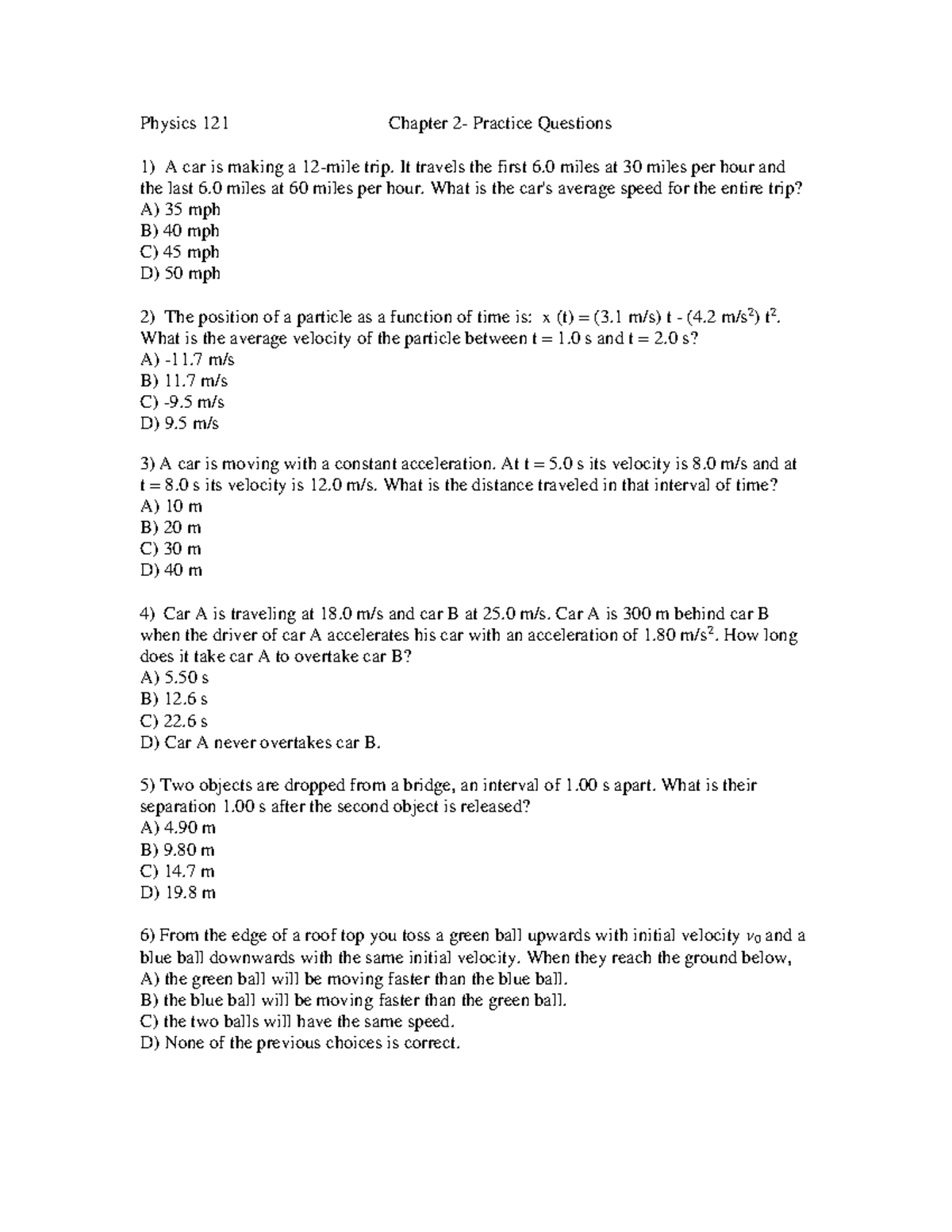 Tutorial work - chapters 2, 4, 5 practice - Physics 121 Chapter ...
