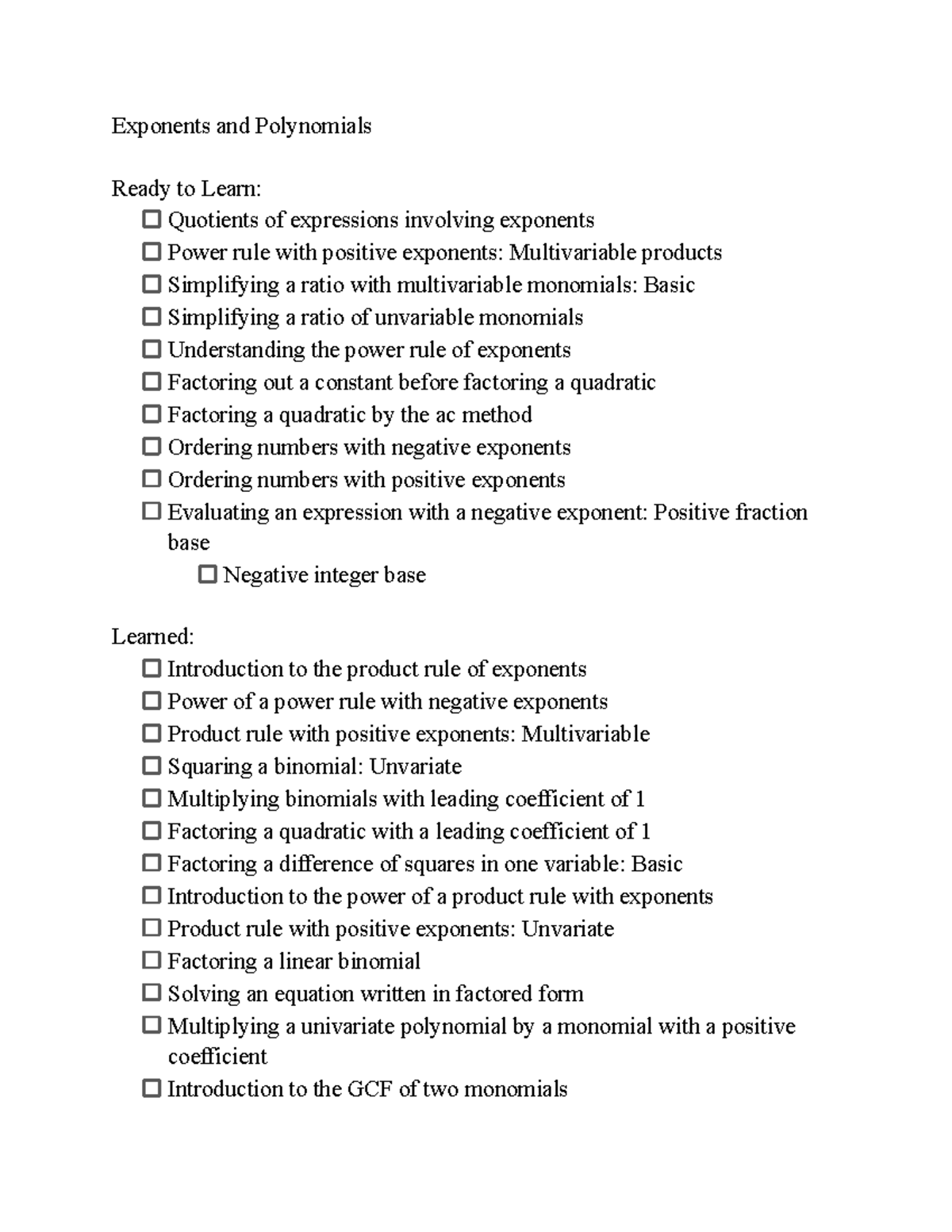Math 100 Final Exam Study Guide: Exponents and Polynomials Overview ...